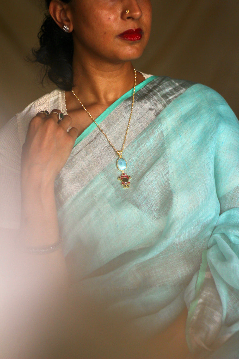 The Vasanti Azure Matsya Jadau Pendant – The Jewelry Project India